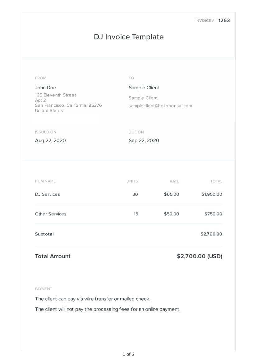 Invoice Template For Dj Services